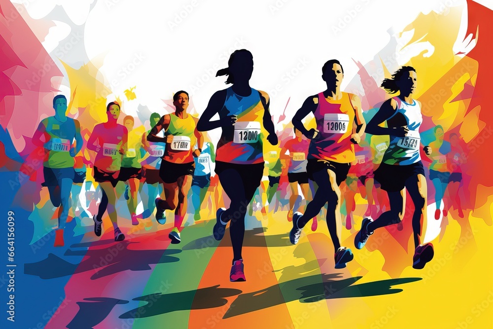 marathon winner finish vector background and group of runners for ...