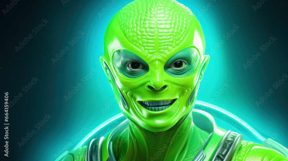Image of an alien. Green skin Humanoid from an other planet portrait on ...