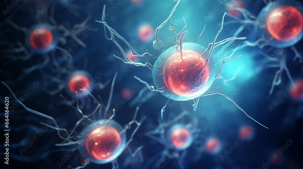 Beautiful stem cell generated with AI, 3D rendering, microscope ...