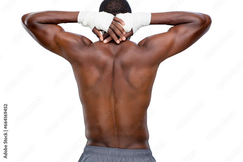 Digital png photo of back of african american shirtless sportsman on ...