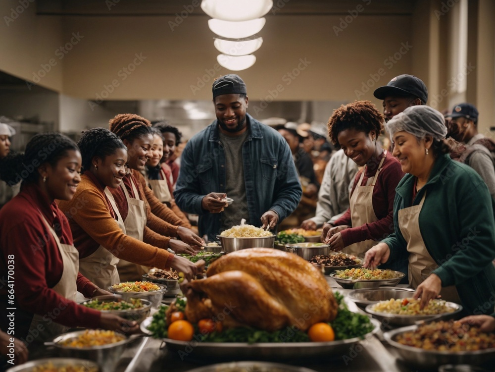 volunteers working handing out food on thanksgiving day Stock ...