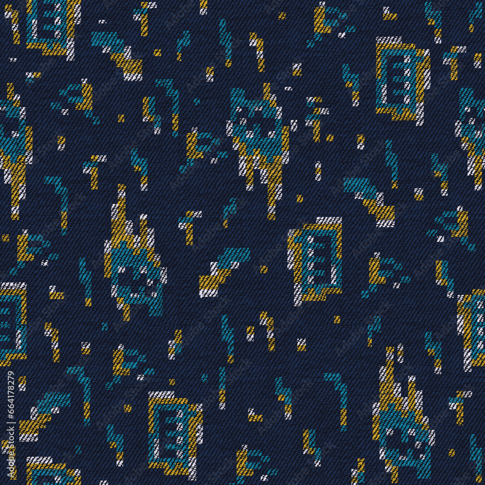 seamless block and fabric textures pattern on navy background Stock ...