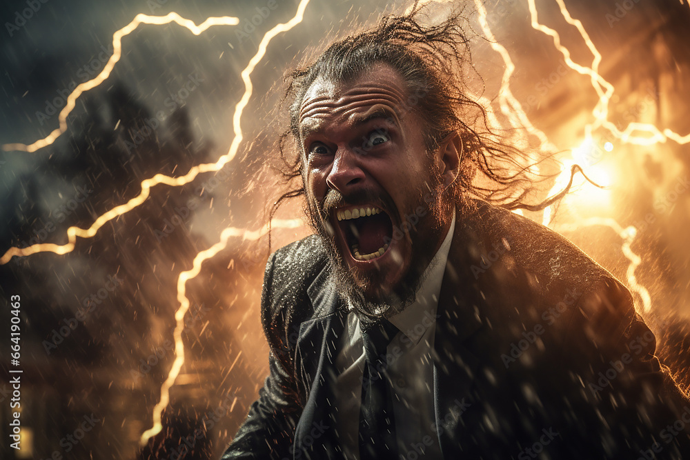 Generative AI Image of Angry Businessman with Lightning Strikes ...