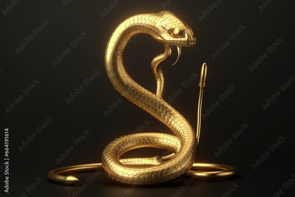 Golden snake symbol with rod, medical 3D design. Generative AI Stock ...