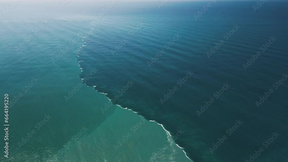 Boundary zone in the Atlantic Ocean. Aerial view of the dividing line ...
