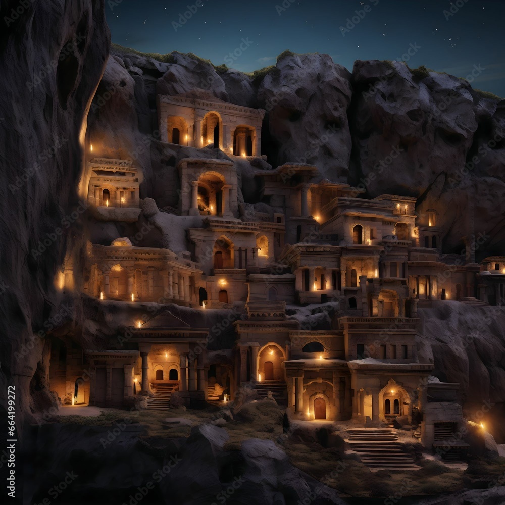 Ancient city built into the side of a mountain - generative AI Stock ...
