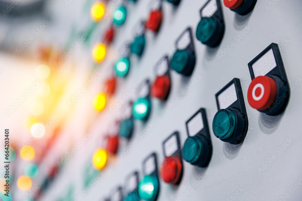 Closeup control panel with light lamp of switchboard equipment high ...