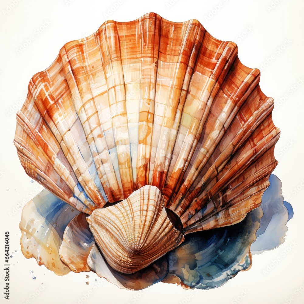 Watercolor Seashell clipart on white background. Stock Illustration ...