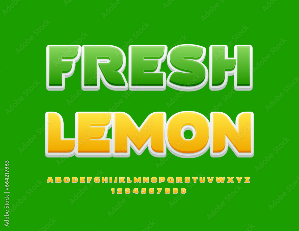 Vector creative emblem Fresh Lemon. Modern Yellow Font. Artistic ...