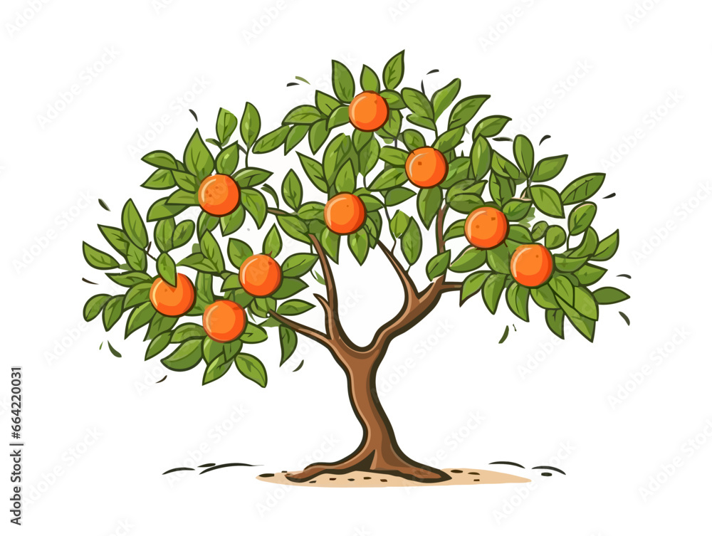 Doodle Georgia peach tree, cartoon sticker, sketch, vector ...