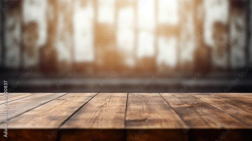 The empty wooden table top with blur background of empty room ...