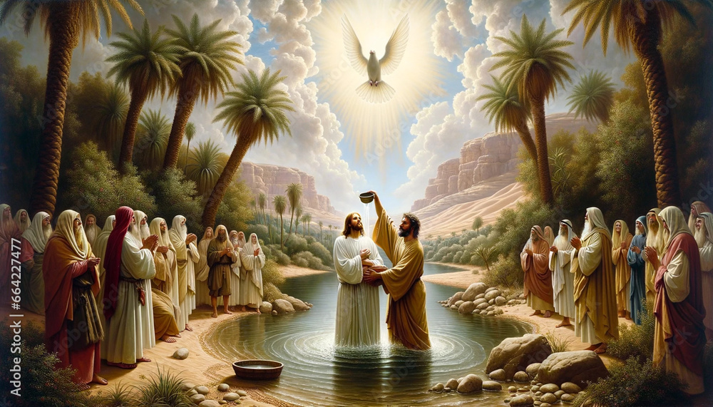 The Baptism of Jesus in the Jordan River and the descent of the Holy ...
