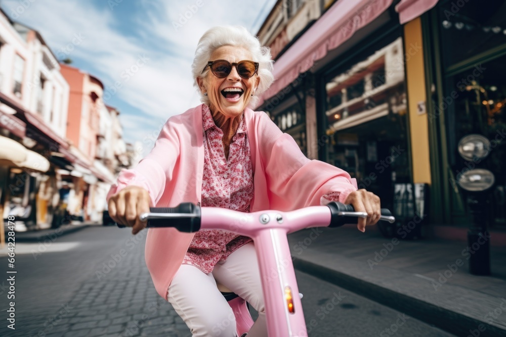 Foto Stock An old lady on a moped. Grandma rides a scooter. The extreme ...