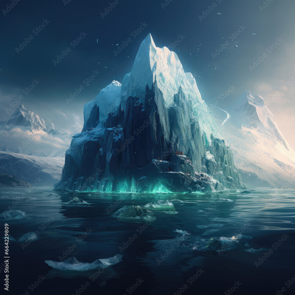 Amazing iceberg with a hidden iceberg underwater in the ocean. The tip ...