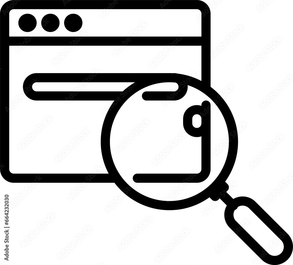 Magnifying glass with a web browser outline icon. Vector illustration ...