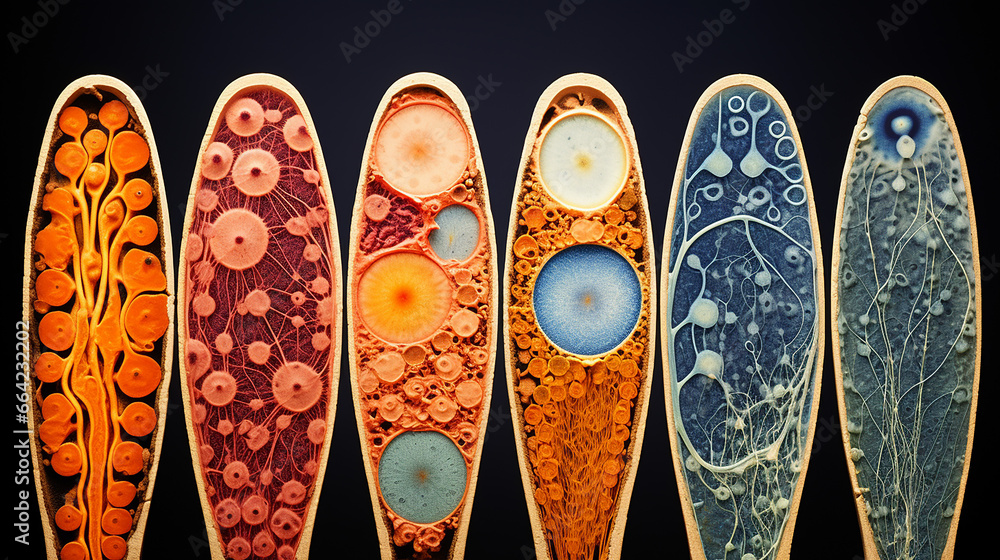 Cross sections of plant stem under microscope view show Structure of ...