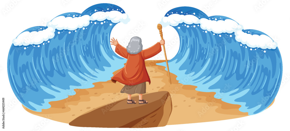 Moses Parting the Red Sea: A Biblical Cartoon Scene Stock Vector ...