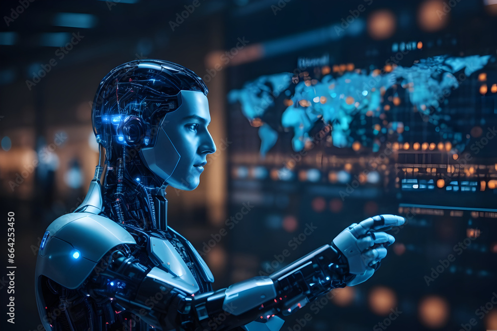 Artificial intelligence and Automated machine learning language blue digital user interface with ...