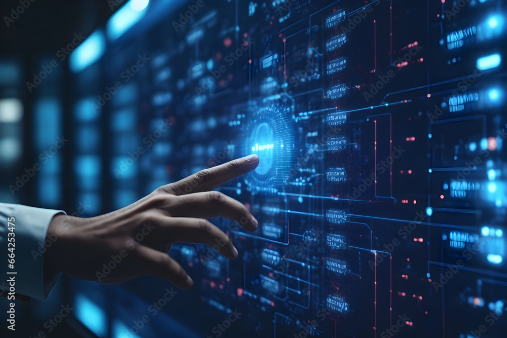 Artificial intelligence and Automated machine learning language blue digital user interface with ...