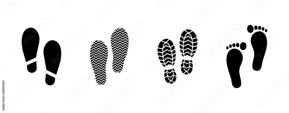 Footprint icon set. Foot, step, footsteps, human, identity, footprints ...