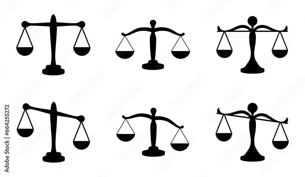 Scale icon set. balance, weight, justice, law, scales, legal, equal ...