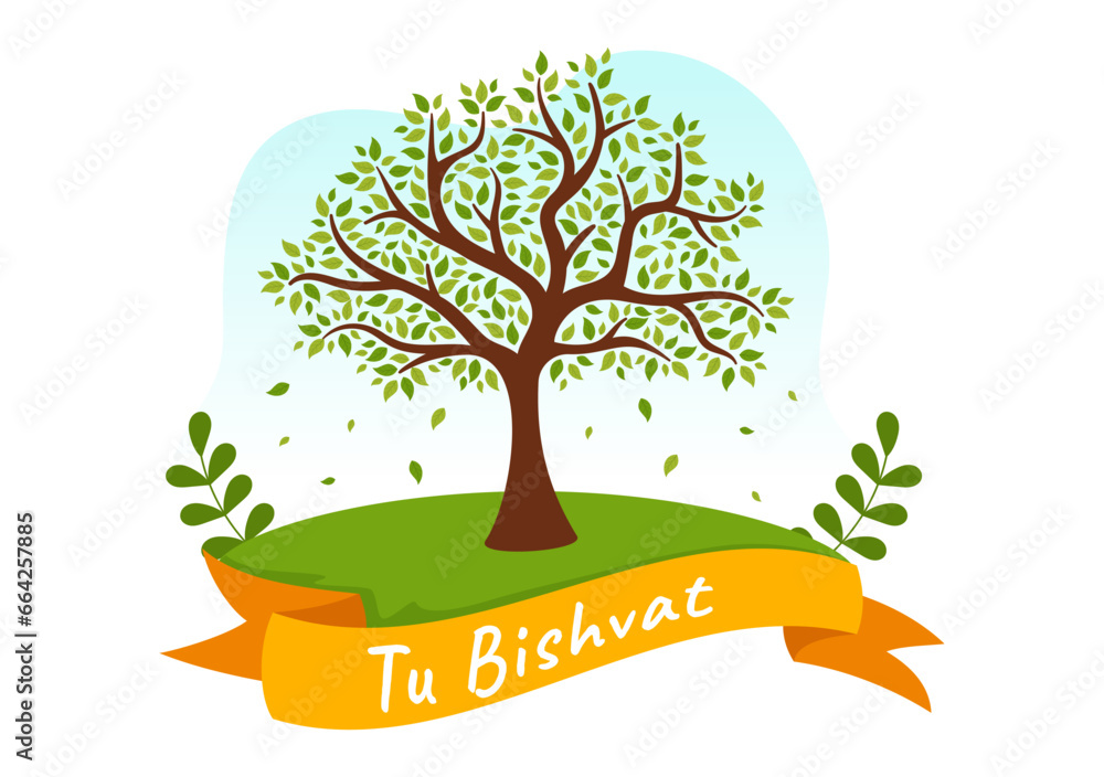 Happy Tu Bishvat Vector Illustration. Translation the Jewish New Year ...