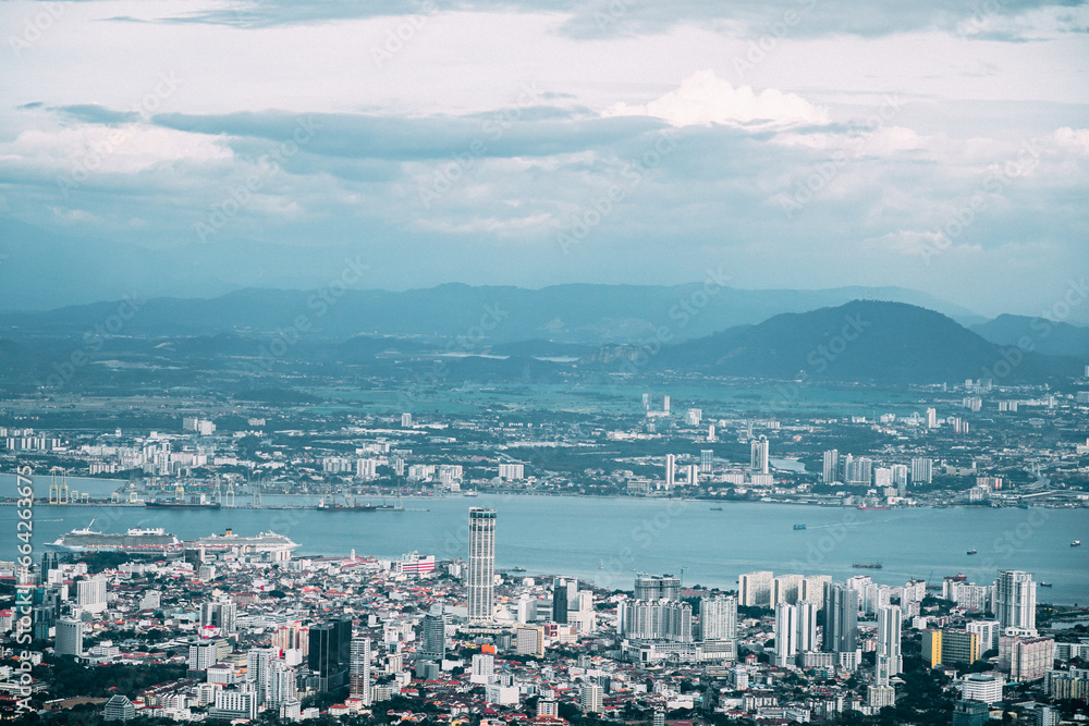 Panoramic scenery of Penang city sky line and city scape, George Town ...