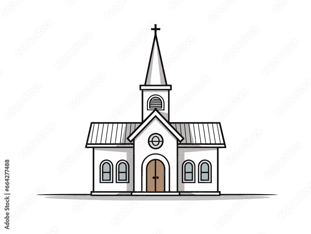 Doodle Church building, cartoon sticker, sketch, vector, Illustration ...
