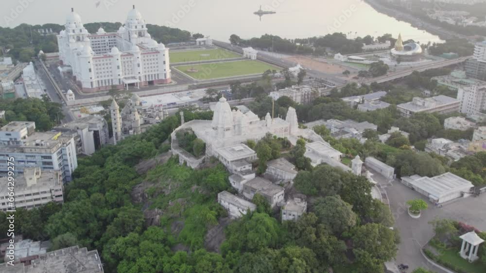 Aerial footage of the Birla Mandir, which is at the centre of Hyderabad ...