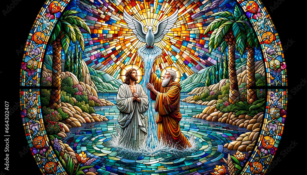 Photo & Art Print Sacred Stained Glass: Jesus Christ's Baptism by John ...