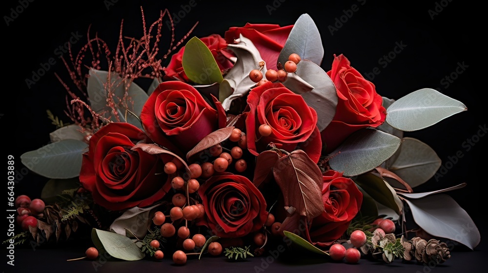 An enchanting bouquet of deep red roses, a symbol of enduring romance ...