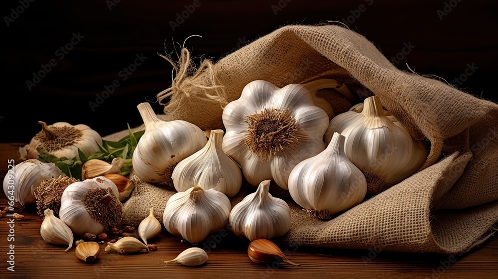 Fresh aromatic garlic cloves, with their papery skins. Culinary ...
