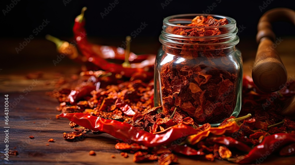 Spicy ghost pepper flakes, known for being among the hottest chili ...