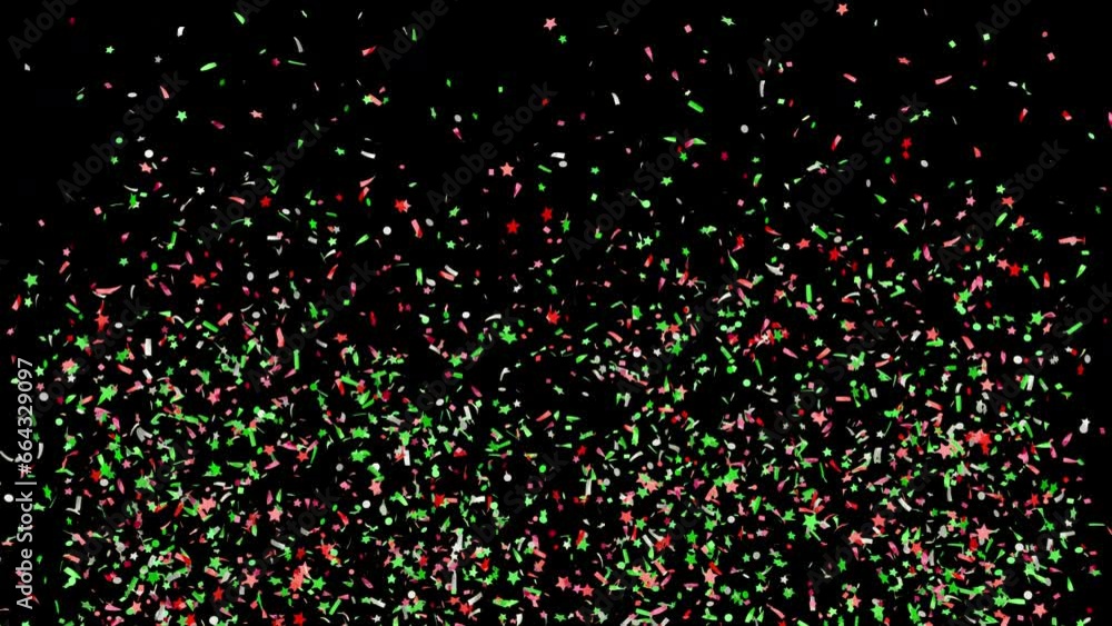 Confetti shots. Animation of confetti explosions exploding and falling down on a transparent ...