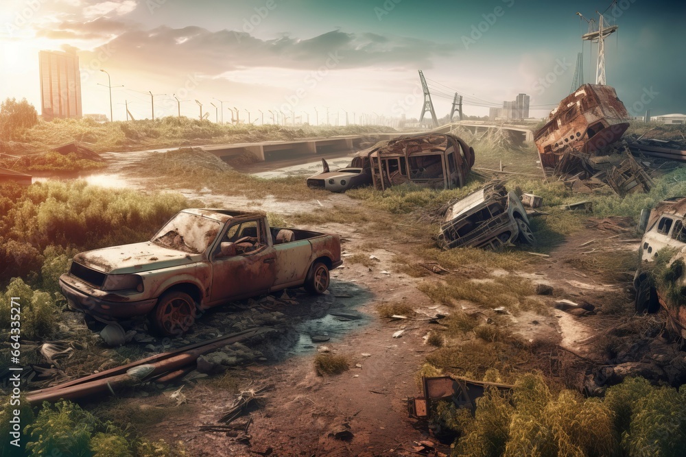 Ecological disaster photo. Natural degradation scene with waste ...