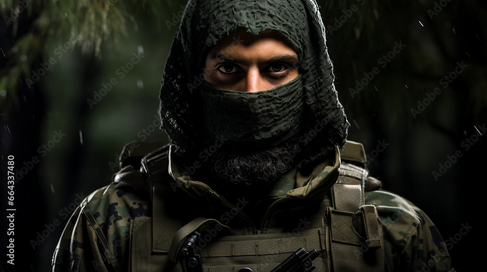 closeup photo of hamas soldier with camouflage uniform Stock ...