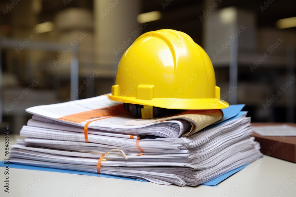 stack of liability forms near a workplace safety poster Stock Photo ...