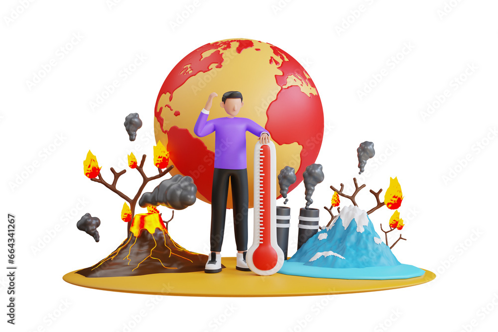 Global warming 3d illustration. Environmental pollution, global heating ...