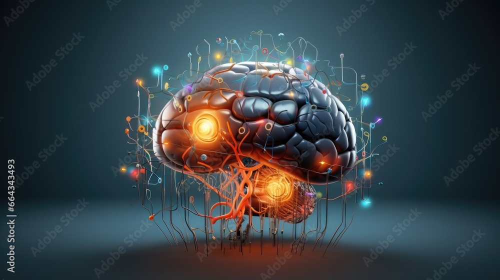 Colorful glowing electronic brain in pastel colors 8k realistic photo ...