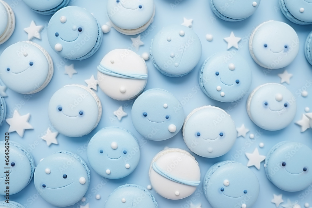 baby blue macarons pattern on a pastel blue background for a baby ...