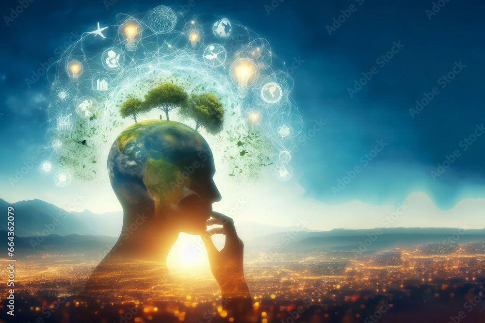 ภาพประกอบสต็อก Sustainable Environment Concept Human Thinking Towards