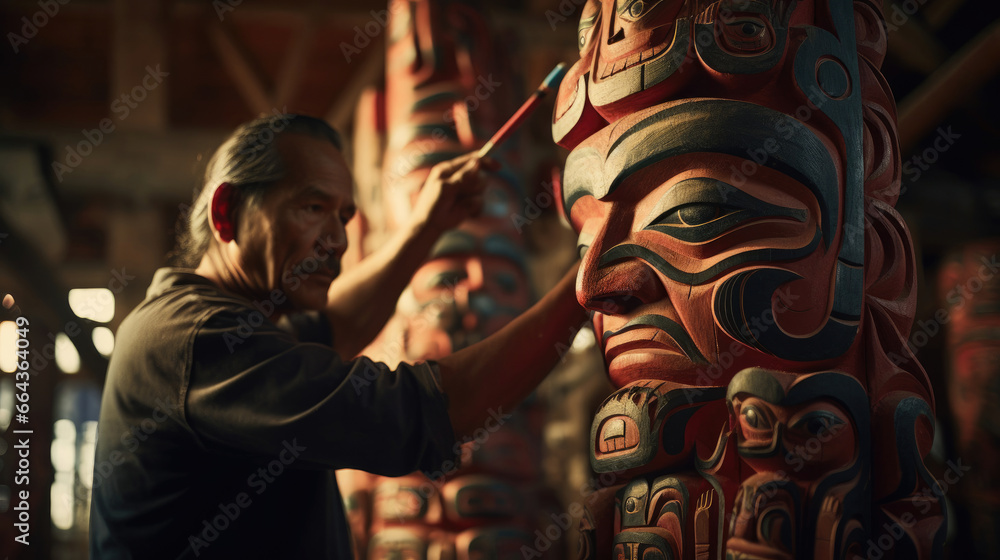 Intricate Totem Poles: Wise Native American Carver Crafts with Pride ...