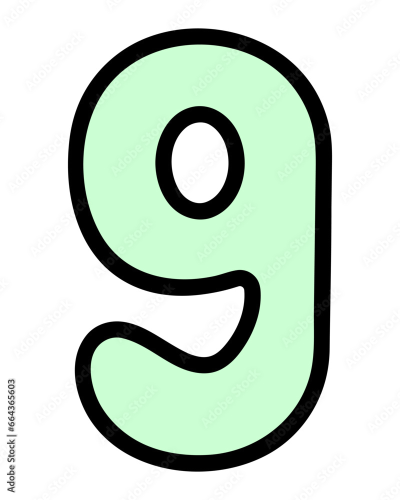 Nine. Green number nine with rounded corners. Arabic number symbol ...