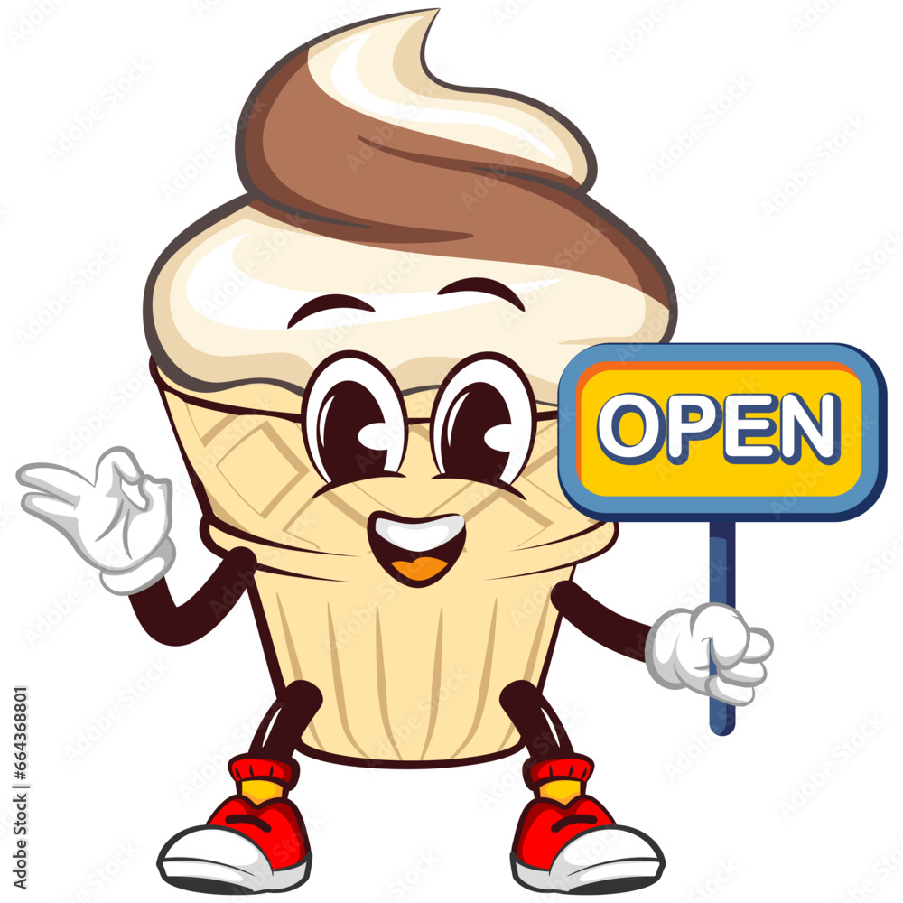 Mascot character of an ice cream cone with a funny face giving a okay ...