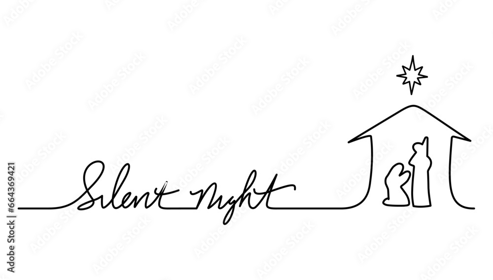 Nativity of Jesus line art vector and silent night letter, background ...