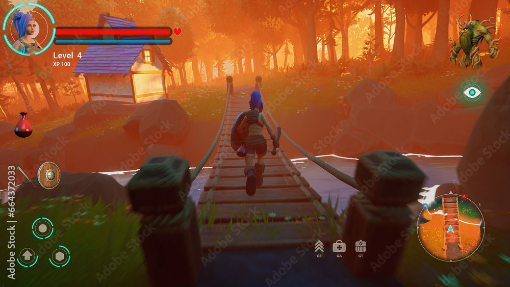 Video Game Mock-up Screen: Gameplay of 3D Fantasy Role Playing Game ...