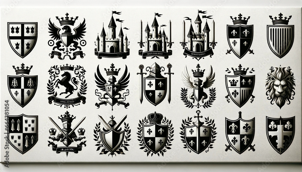 Medieval-Inspired Coat of Arms Icon Collection Stock Illustration ...