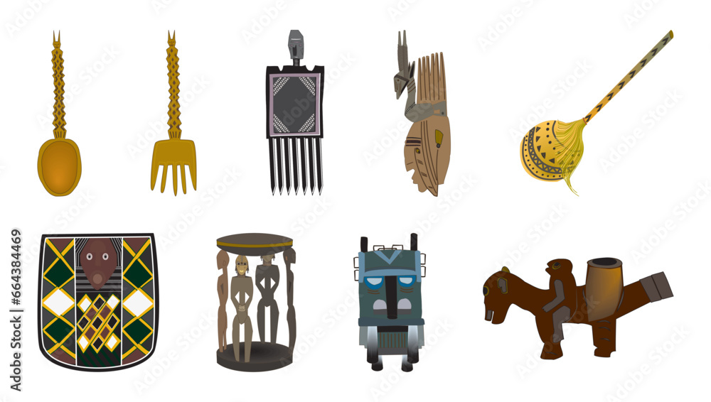 Tools or toys used in Home or daily Artwork etc in African style mix ...