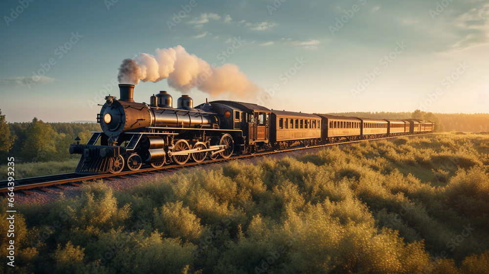 Vintage steam engine, fully operational, pulling a train of four ...