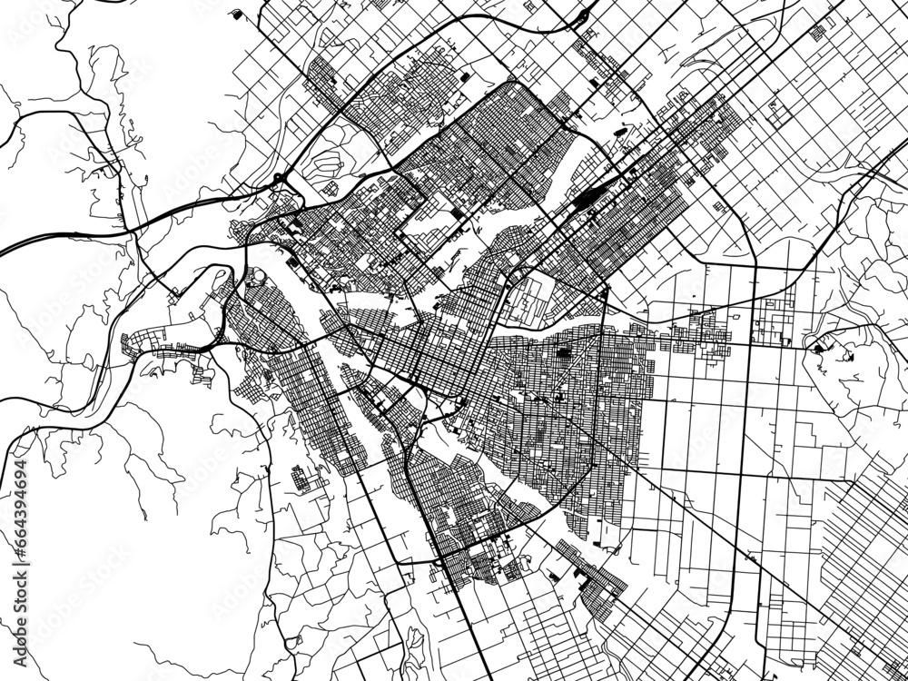 Vector road map of the city of Asahikawa in Japan with black roads on a ...
